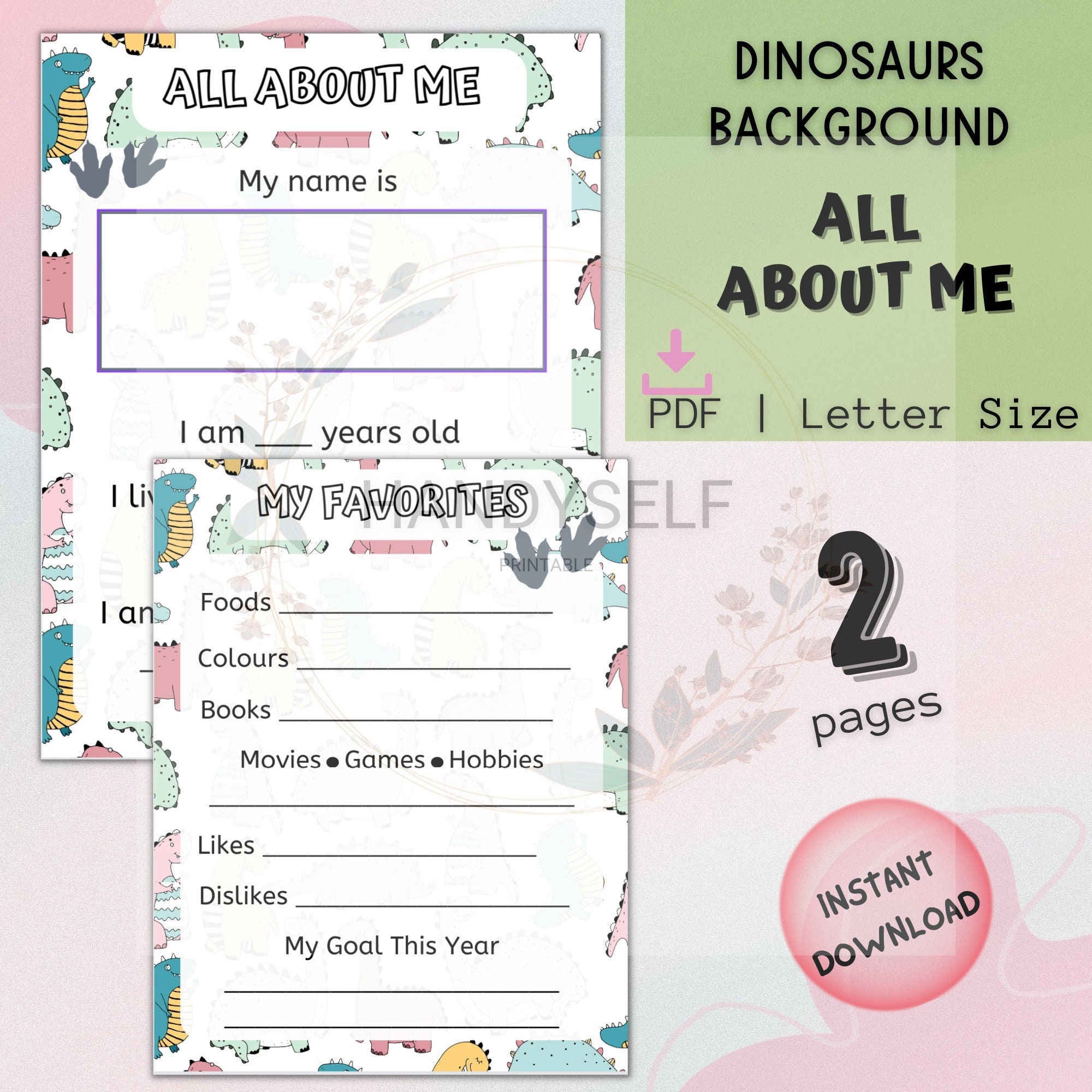 All About Me Dinosaurs Background for Kids Back to School - Etsy