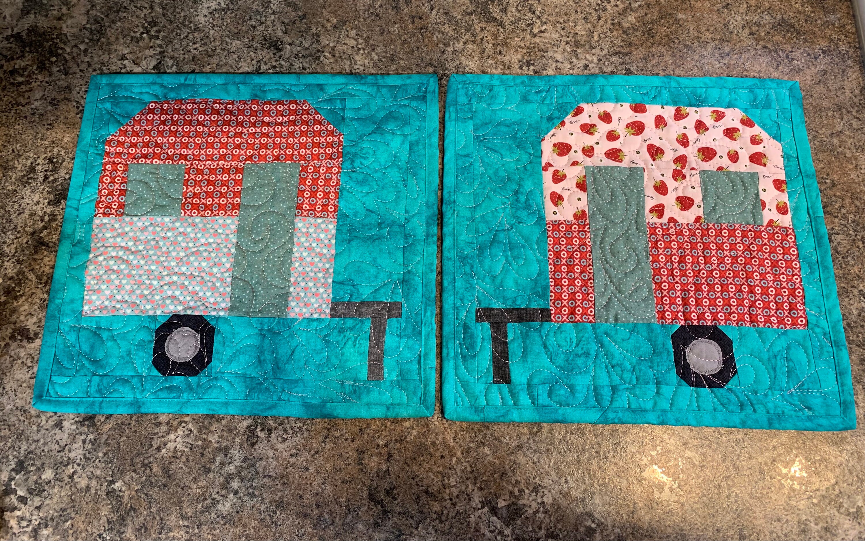 Set of Two Mini Quilt Vintage Camper Trailers Machine Quilted. - Etsy