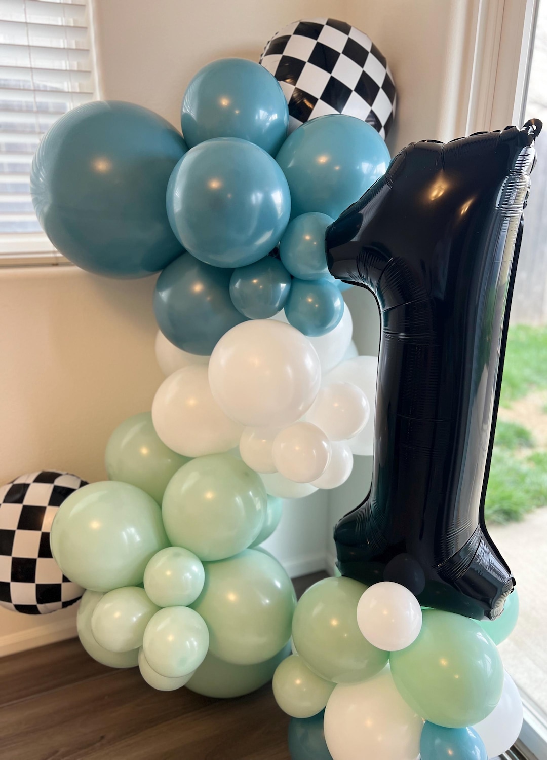 Blue One Happy Dude DIY Balloon Arch Kit, Boy Birthday, Checkered Party ...