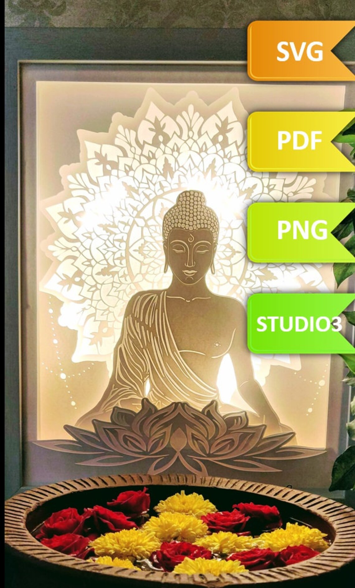 Calm and Composed Buddha Paper Cut Light Box Template, Shadow Box, 3D ...