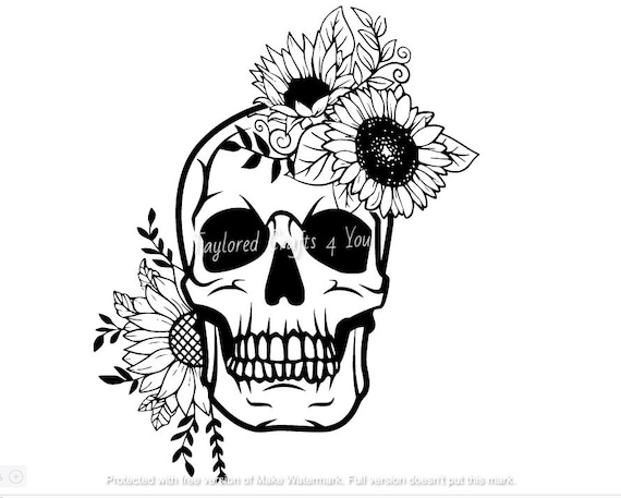 Sunflower Skull Svg Etsy