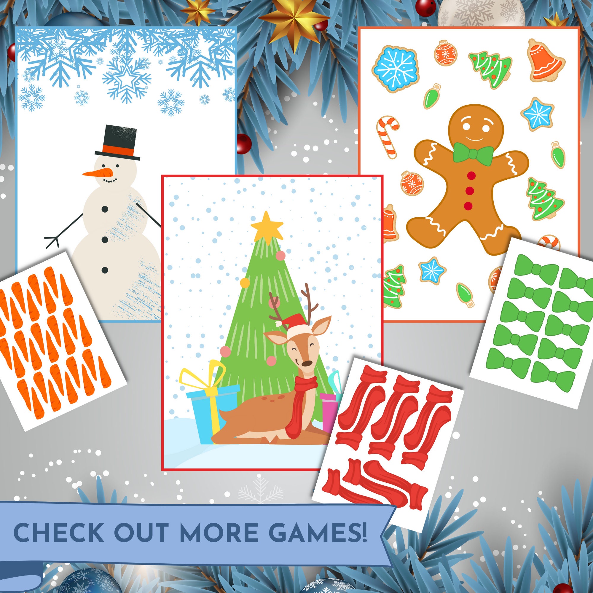 Christmas Pin the Tail Party Game Printable, Pin the Nose on Rudolph ...