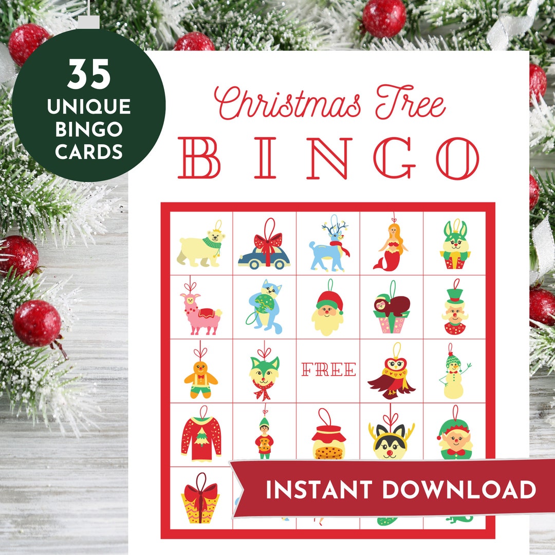 Christmas Tree Bingo Printable, 35 Unique Cards, Fun Holiday Activity ...
