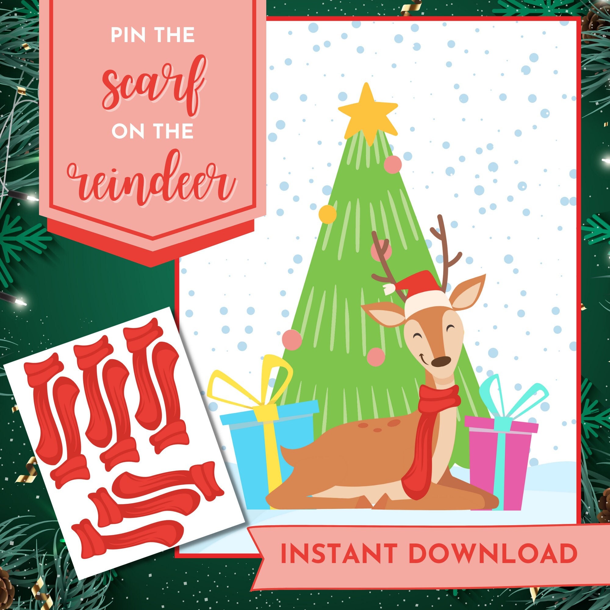 Christmas Pin the Tail Party Game Printable, Pin the Scarf on the ...
