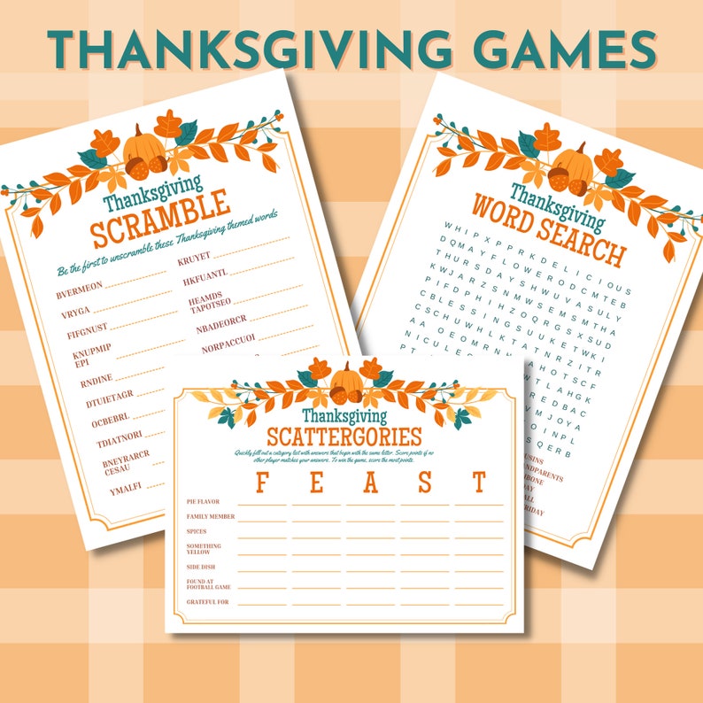 Thanksgiving Party Game Printables 6 Game Bundle Word Games - Etsy