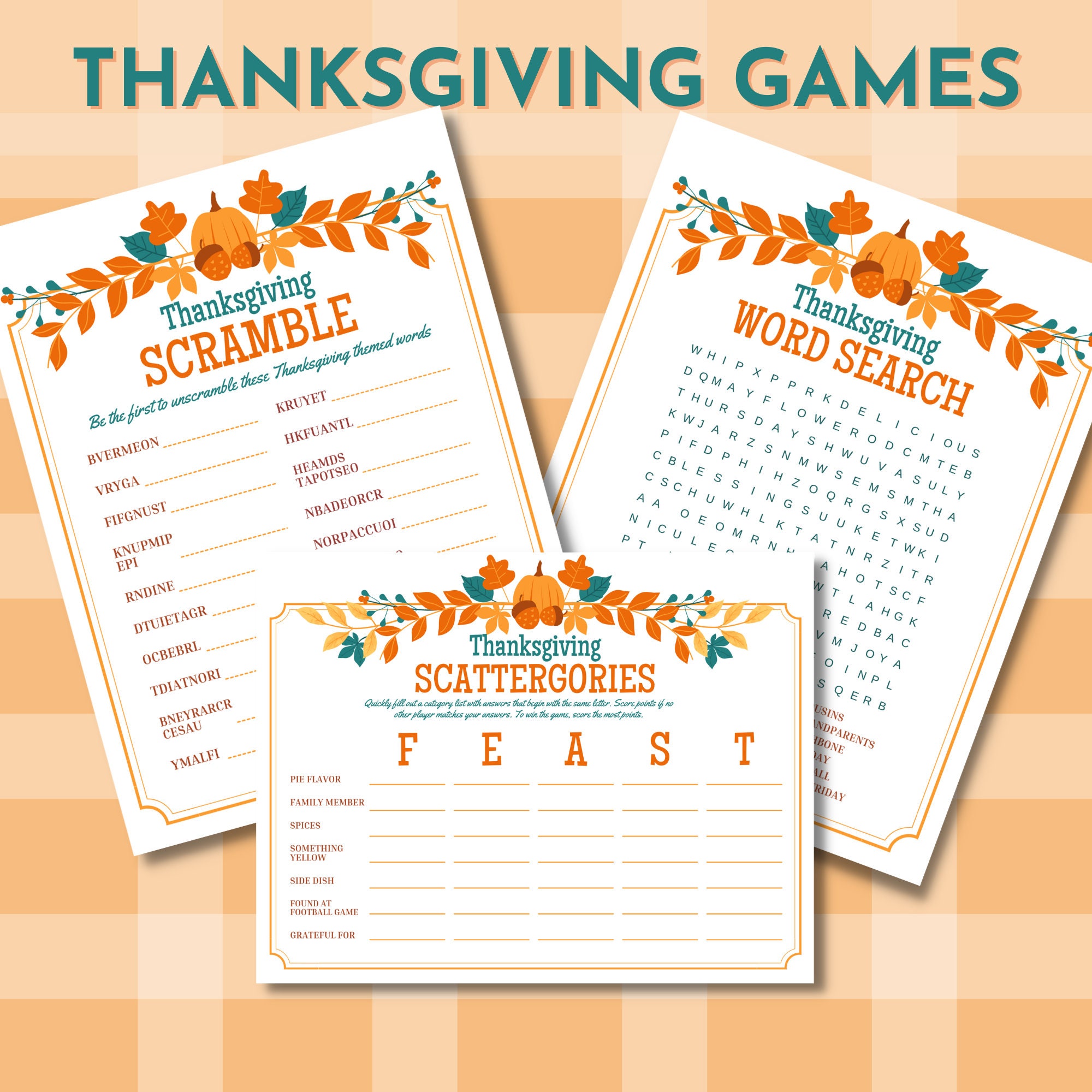 Thanksgiving Party Game Printables, 6 Game Bundle, Word Games, Fun Kids ...