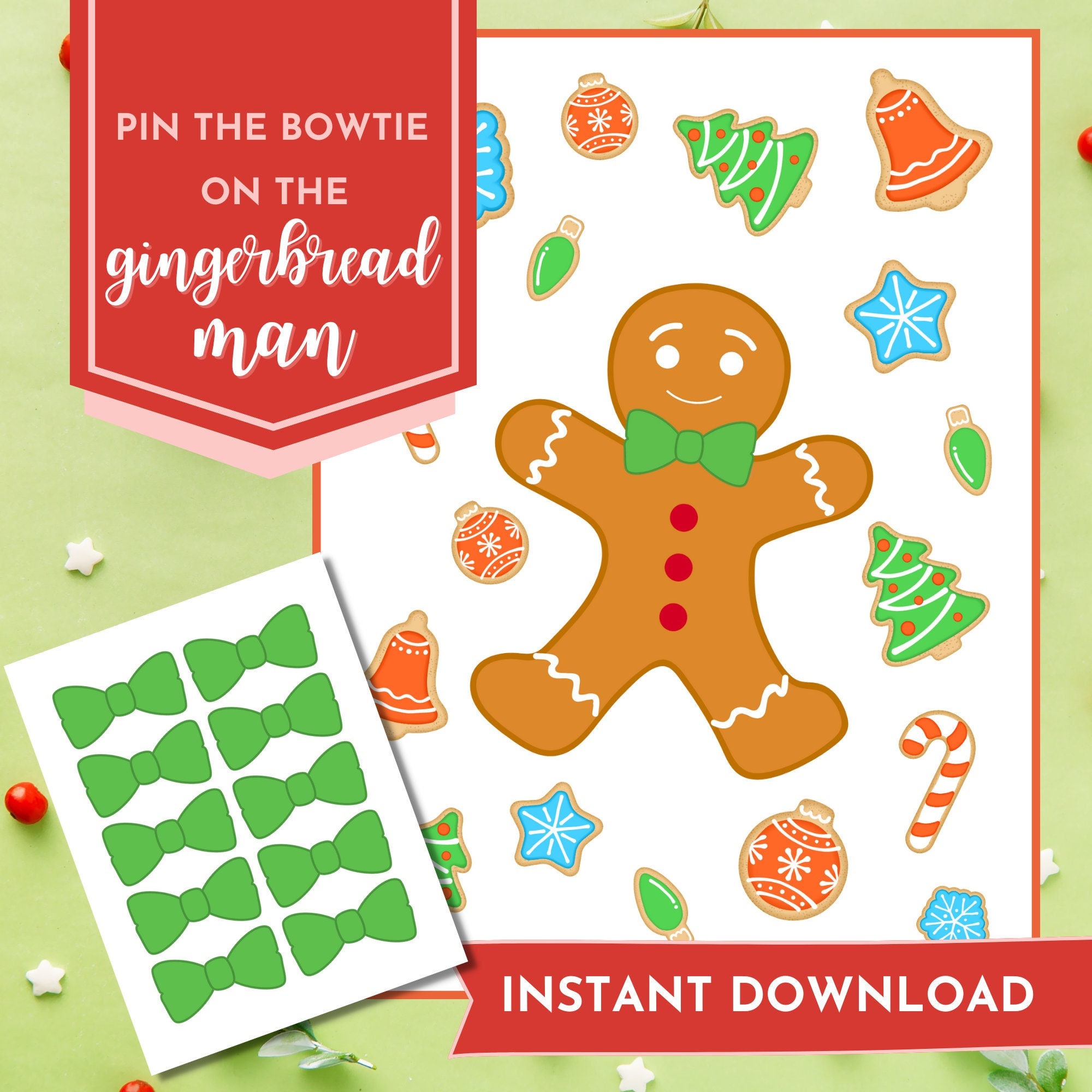 Christmas Pin the Tail Party Game Printable, Pin the Bowtie on the ...