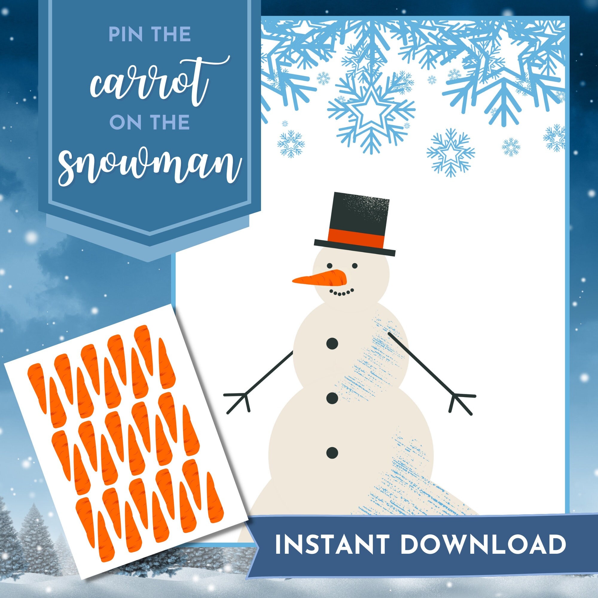 Christmas Pin the Tail Party Game Printable, Pin the Carrot Nose on the ...