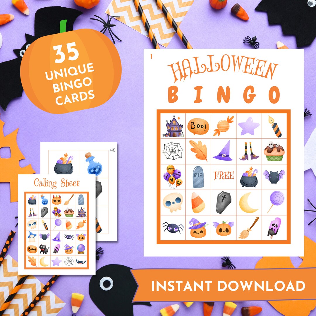 Halloween Bingo Printable, 35 Unique Cards, Fun Holiday Activity, Kids ...