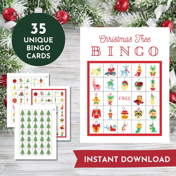 Christmas Tree Bingo Printable 35 Unique Cards Fun Holiday | Etsy