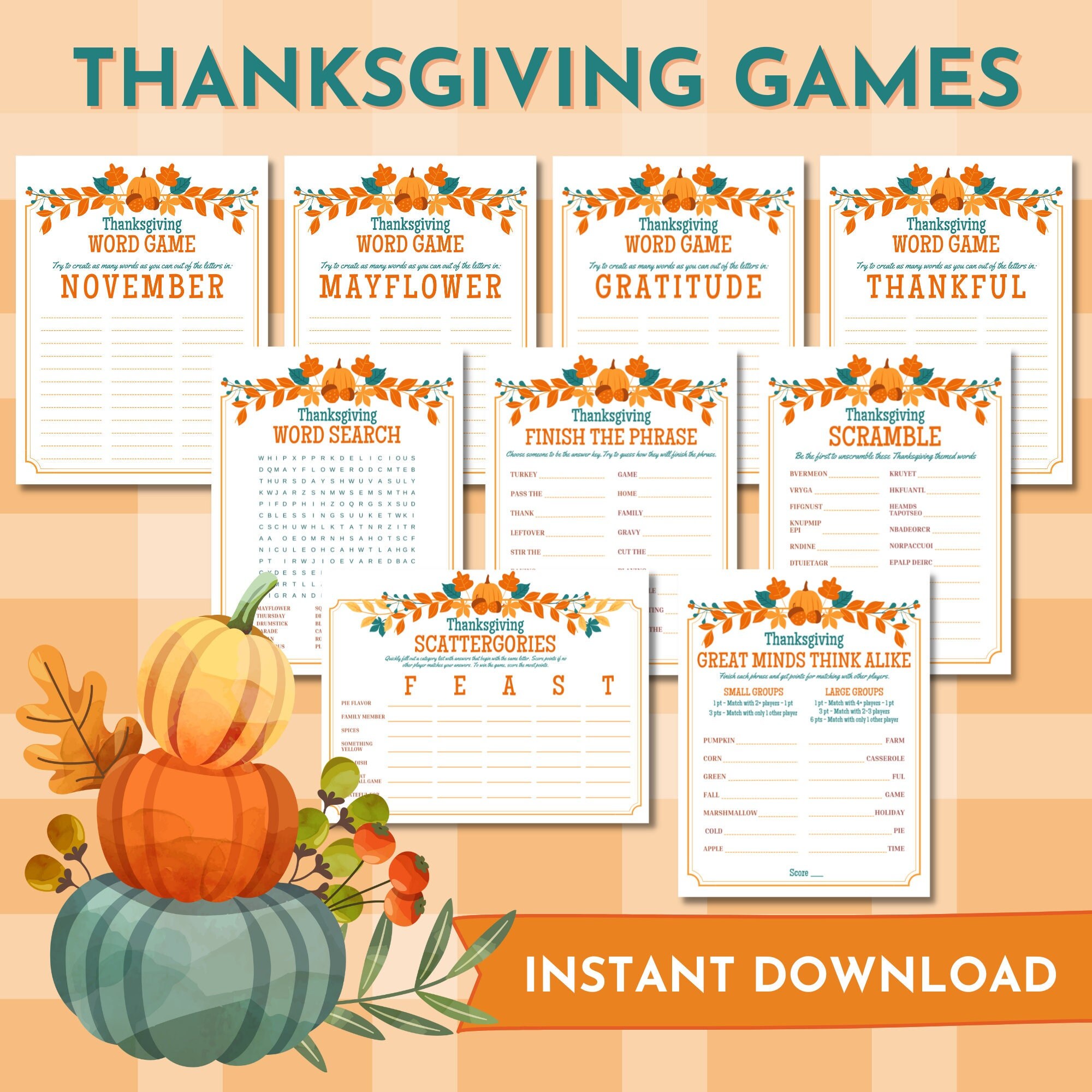 Thanksgiving Party Game Printables, 6 Game Bundle, Word Games, Fun Kids ...