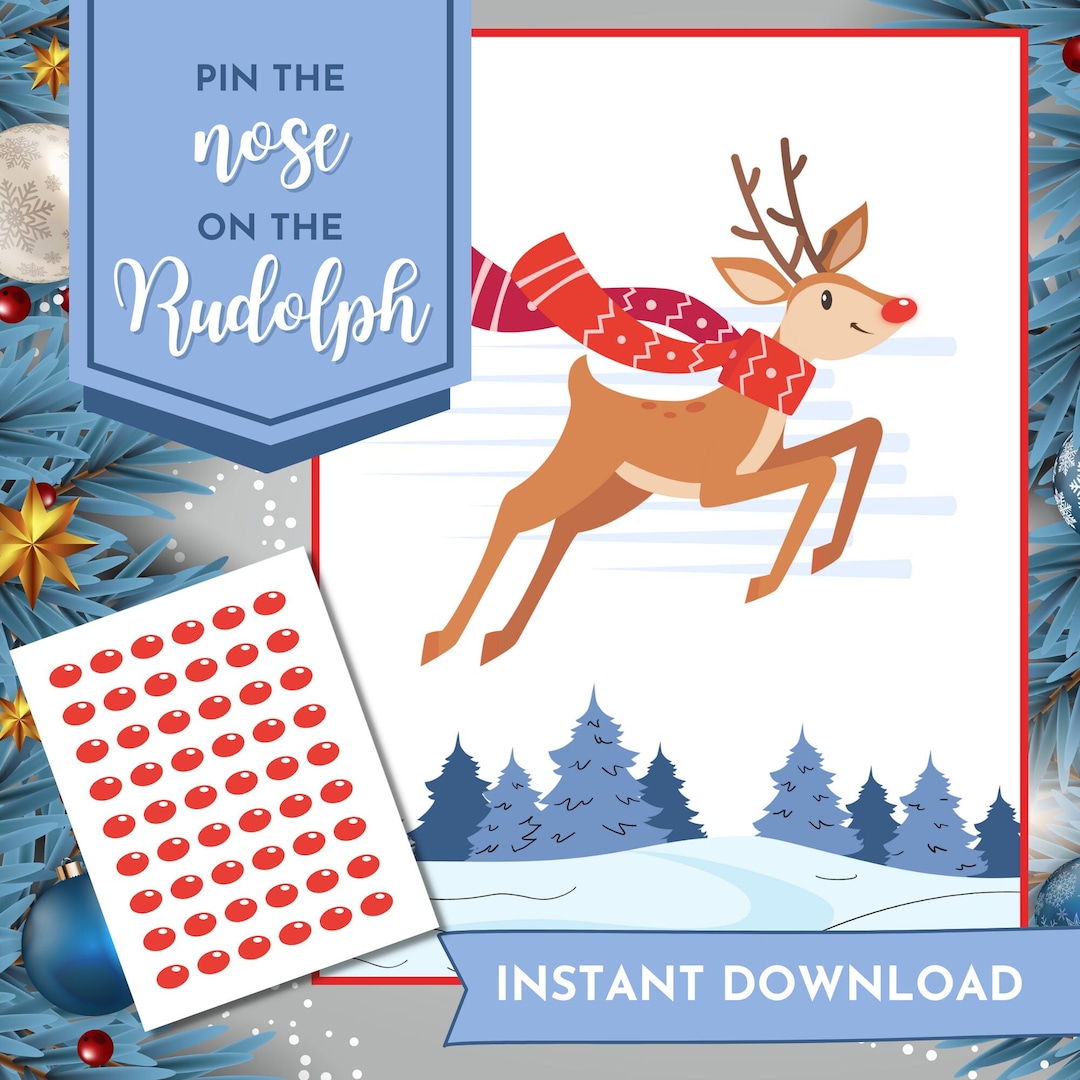 Christmas Pin the Tail Party Game Printable, Pin the Nose on Rudolph ...