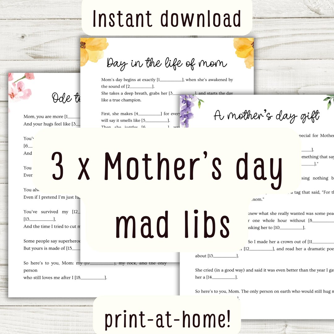 Mother's Day Mad Libs Mothers Day Madlibs Funny Games Mothers Day Games ...