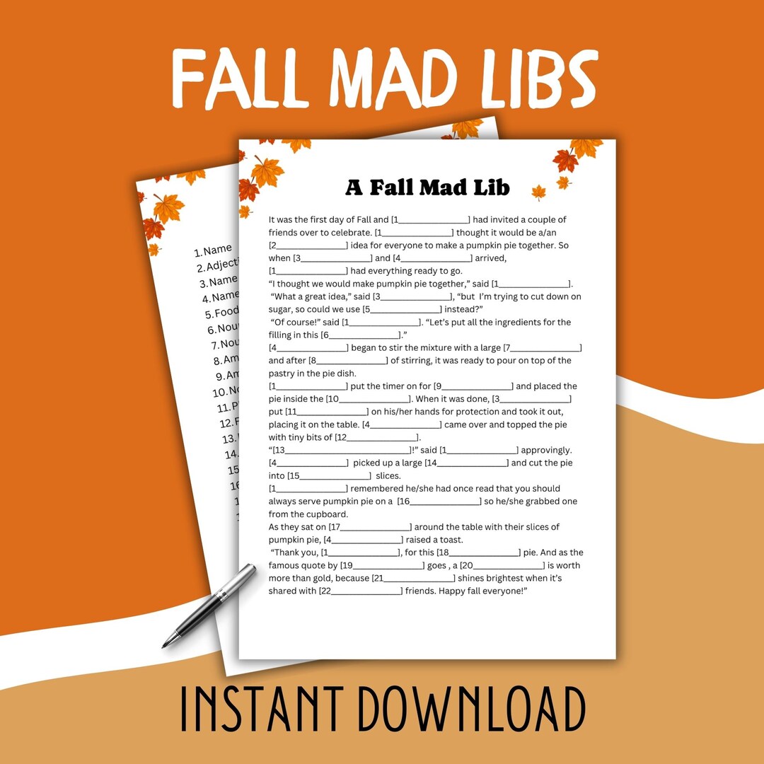Fall Mad Libs Style Story Game – Printable Fall Fill-in-the-blanks ...