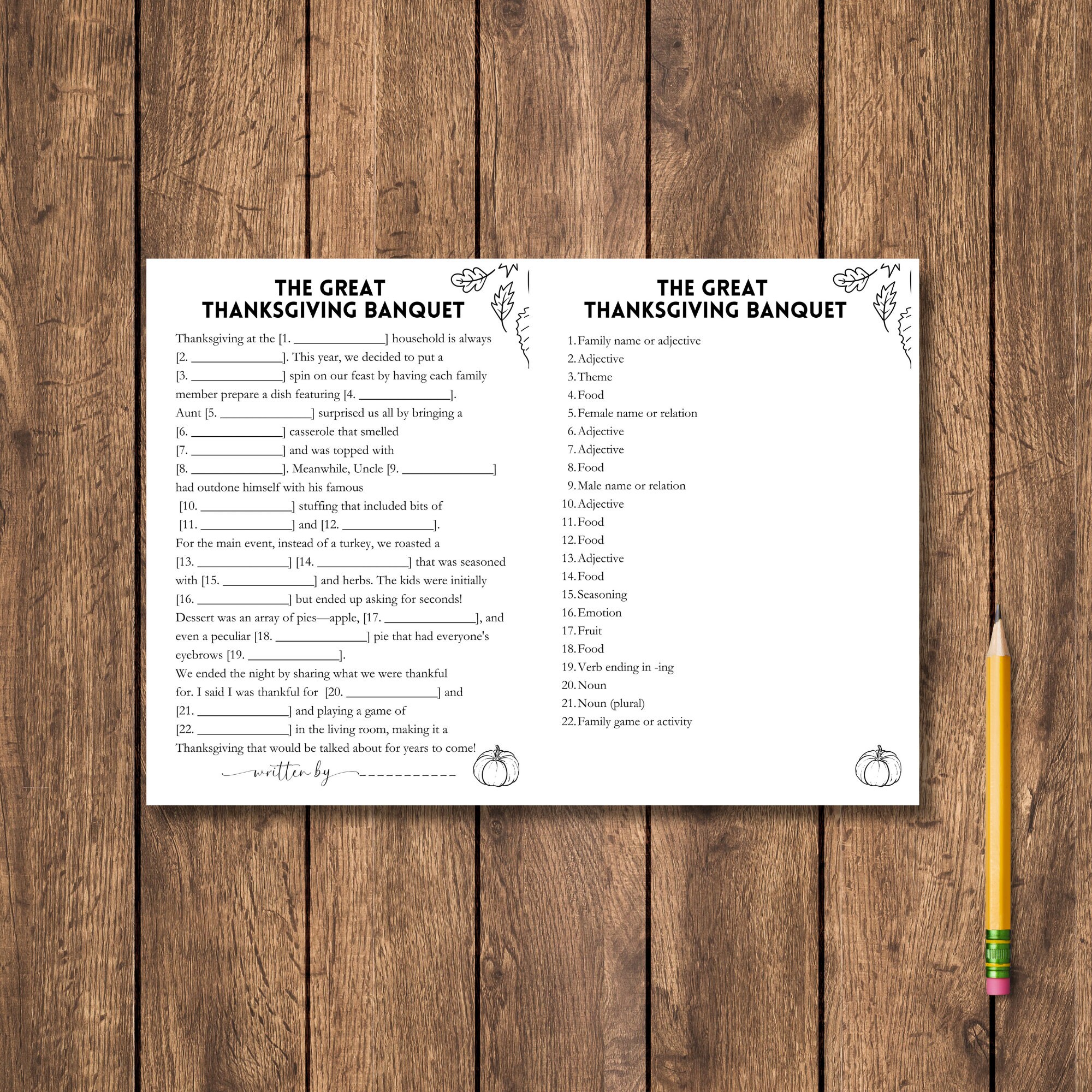 Black and White Printable Games Table Games Thanksgiving Mad Libs ...