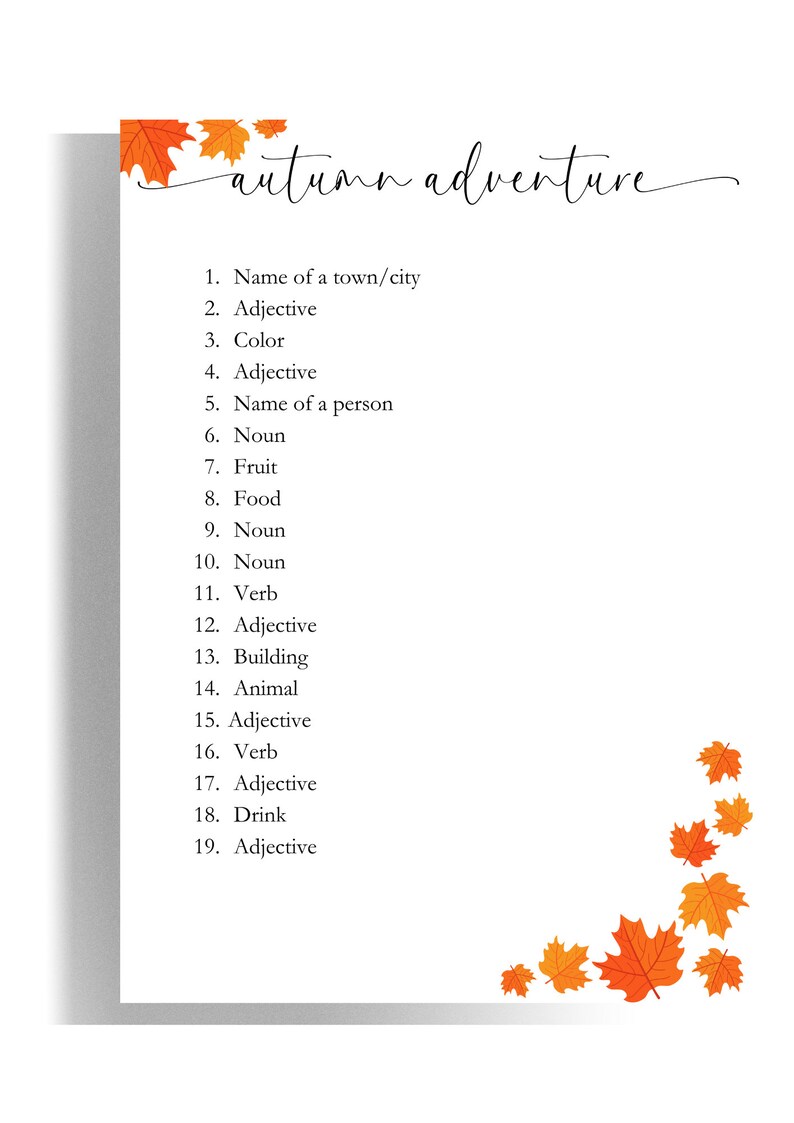 Autumn Mad Libs Mad Libs Fall Mad Libs November Mad Libs Fall Mad Libs ...