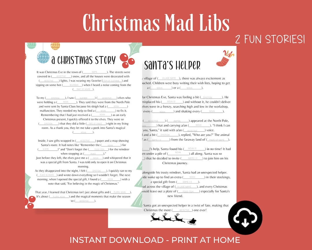 Christmas Mad Libs Christmas Games Kids Holiday Games Printable Games ...