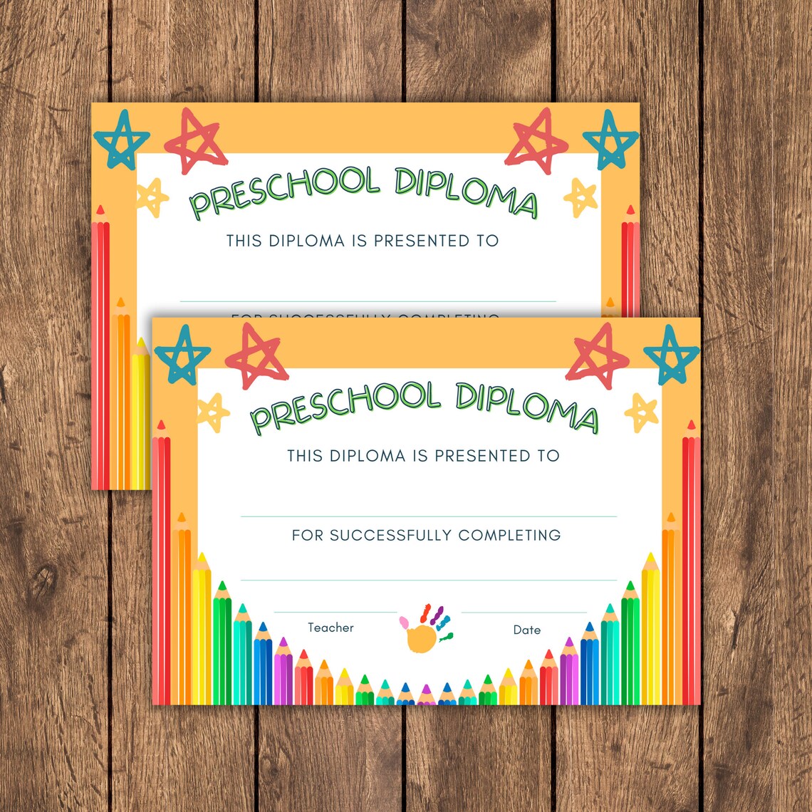 Preschool Diploma Kids Certificate Star Certificate Printable Diploma ...