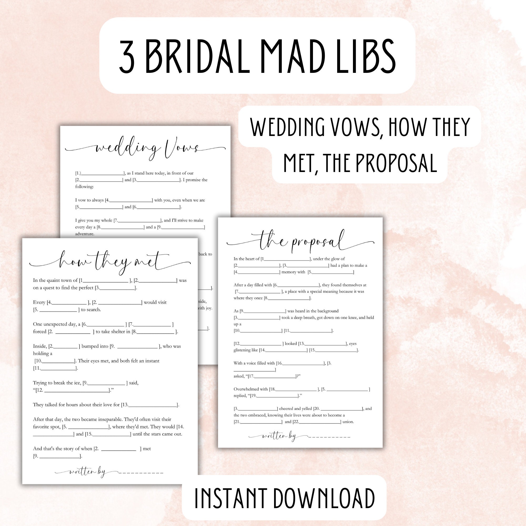 Wedding Vow Mad Libs Bridal Shower Game Wedding Vow Mad Libs How They ...