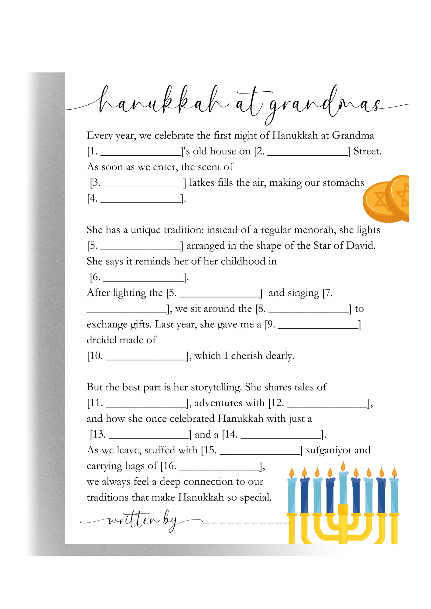 Family Hanukkah Games Kids Hanukkah Games Printable Hanukkah Game Mad ...