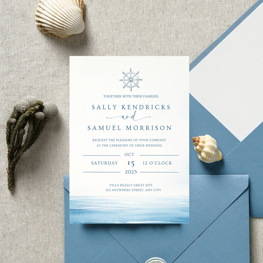 Nautical Wedding Invitation Nautical Invitation Beach Wedding Seaside ...