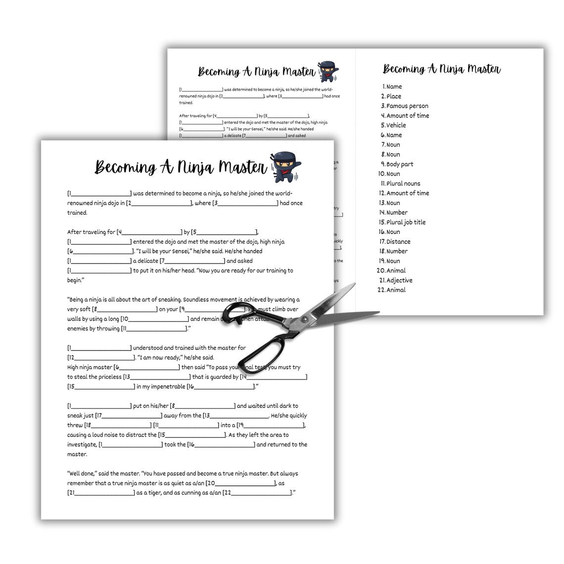 Ninja Mad Libs Kids Mad Libs Games for Kids Printable Party Games Fill ...