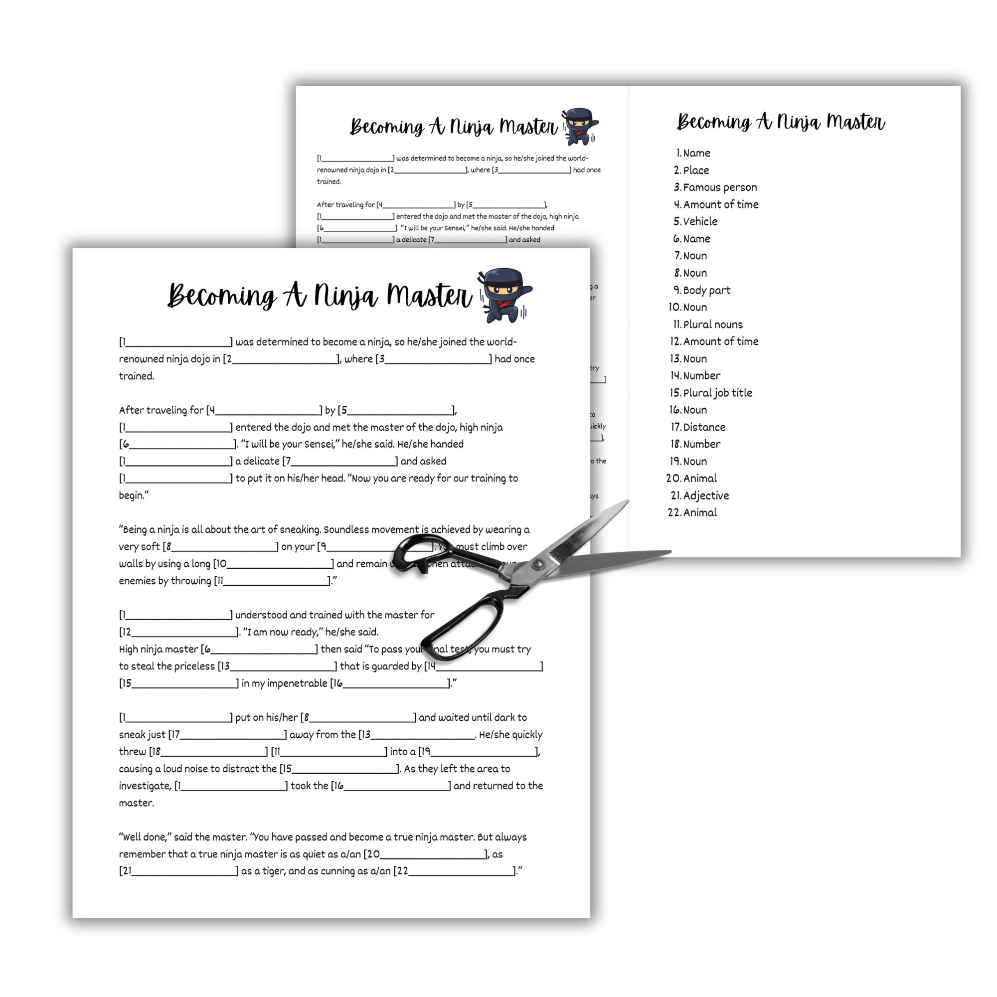 Ninja Mad Libs Printable Party Game for Kids, Sleepover & Classroom Fun ...