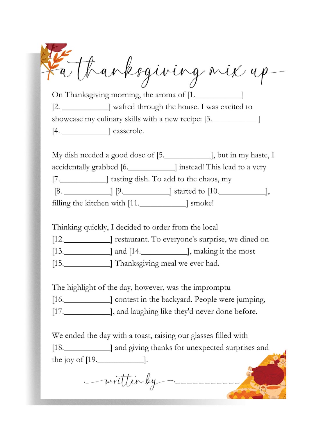 Mad Libs Game Three Thanksgiving Games Printable Printable Thanksgiving ...