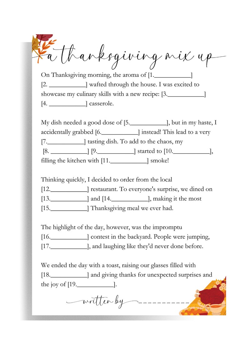Mad Libs Game Three Thanksgiving Games Printable Printable Thanksgiving ...
