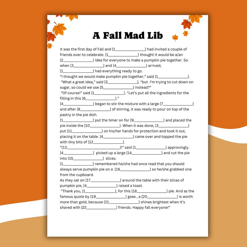 Fall Mad Libs Style Story Game – Printable Fall Fill-in-the-blanks ...