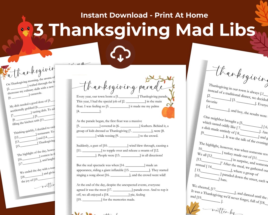 Mad Lib Games for Thanksgiving Thanksgiving Games for Kids Thanksgiving ...
