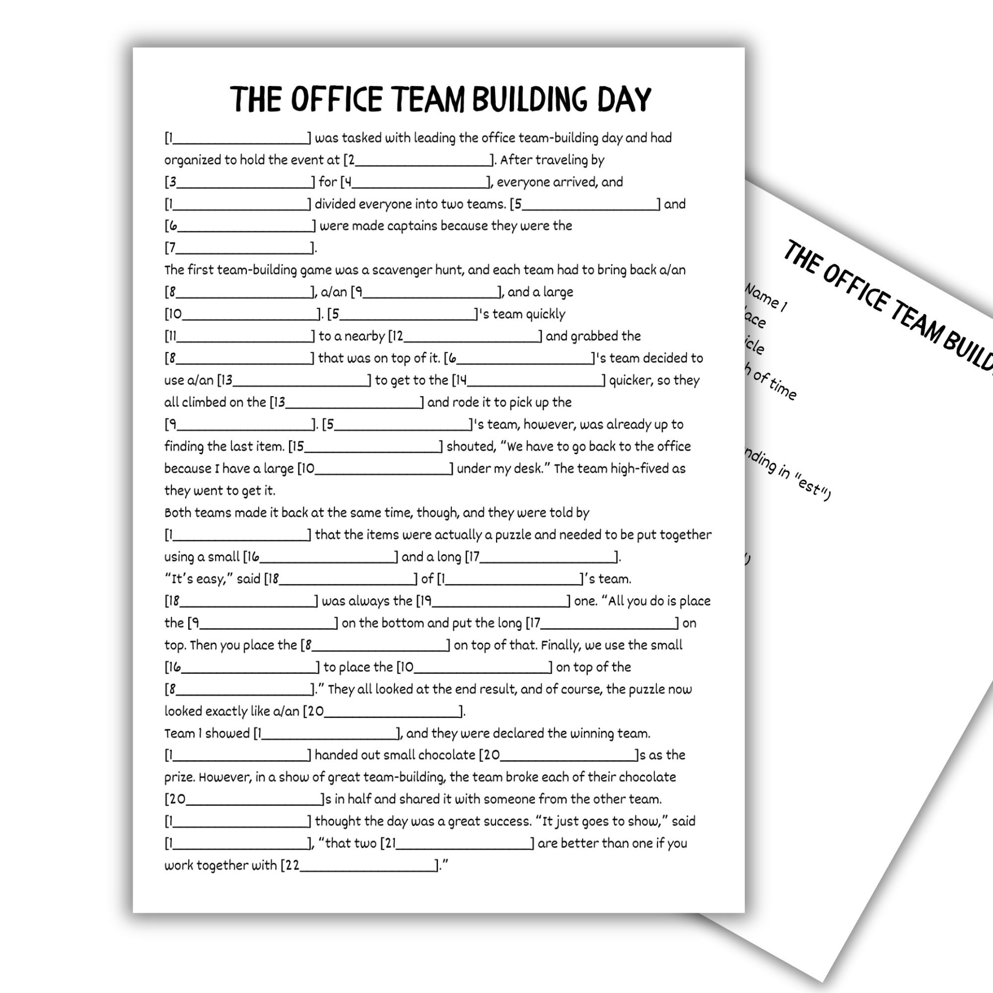Team Building Games #3 Printable Office Mad Libs Fill in the Blanks ...