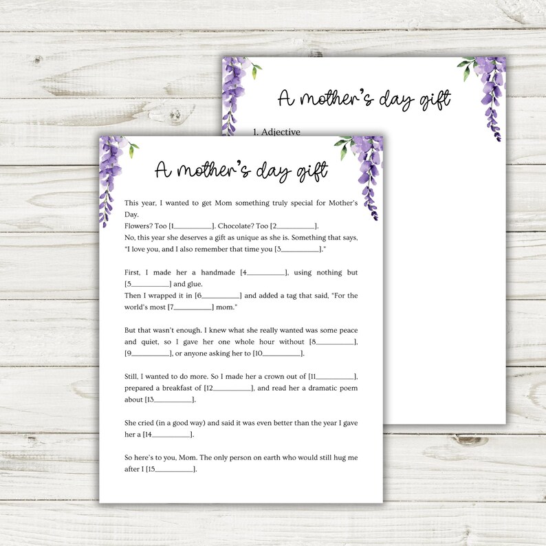 Mother's Day Mad Libs Mothers Day Madlibs Funny Games Mothers Day Games ...