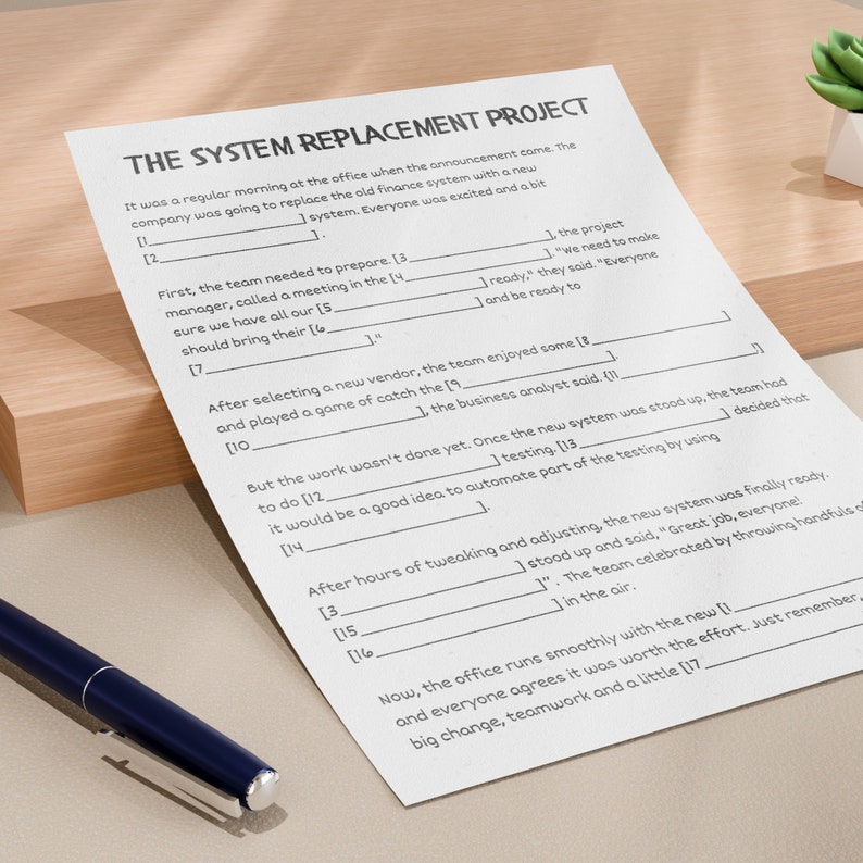 Office Team Building Games #2 Printable Mad Lib System Replacement ...