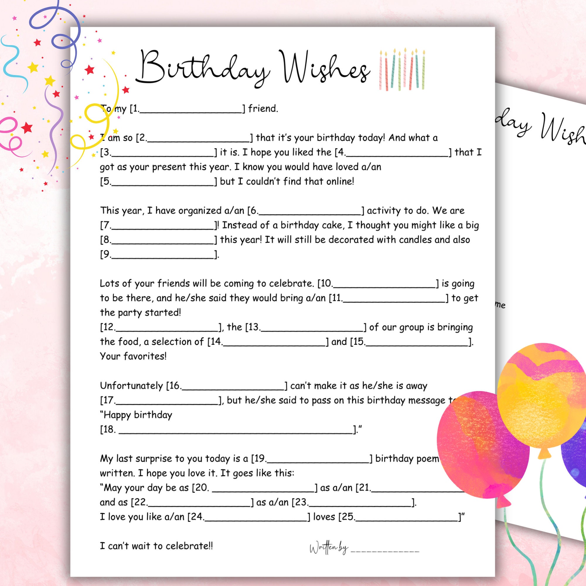 Birthday Mad Libs Birthday Madlib Madlib Game Funny Printable Madlib - Etsy