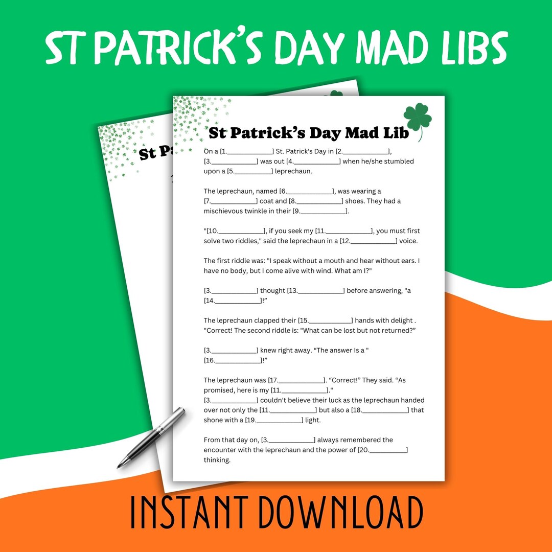 St Patrick’s Day Mad Libs Style Story Game – Printable St Patrick’s Day ...