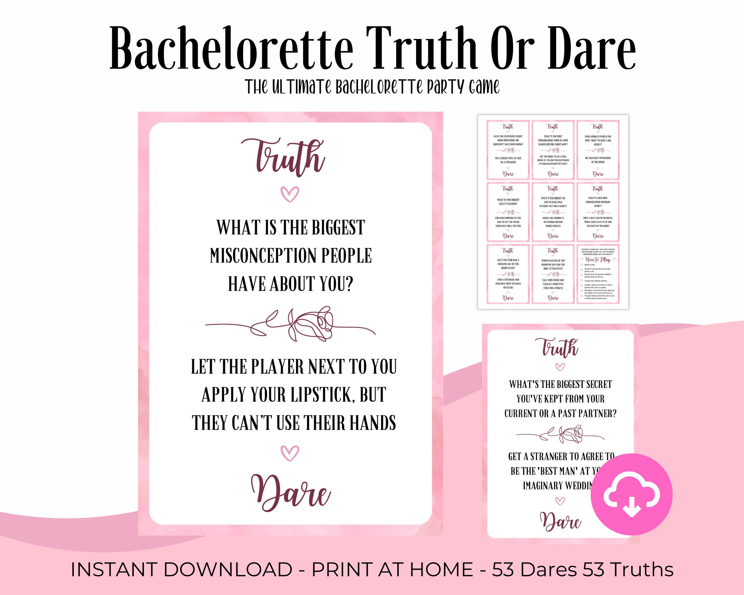 Truth or Dare Truth or Dare Printable Bachelorette Game Bachelorette ...