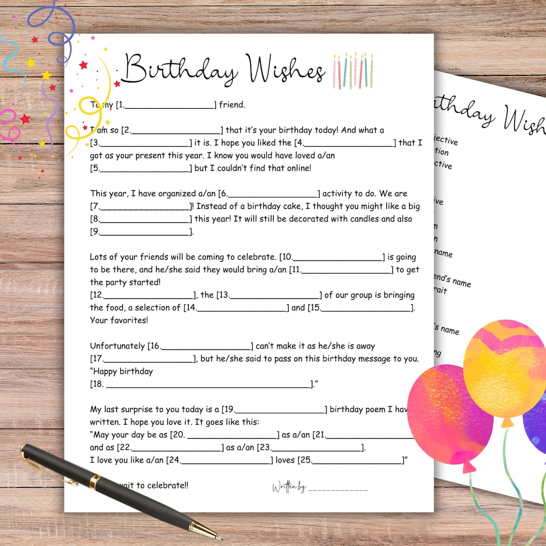 Birthday Mad Libs Birthday Madlib Madlib Game Funny Printable Madlib - Etsy