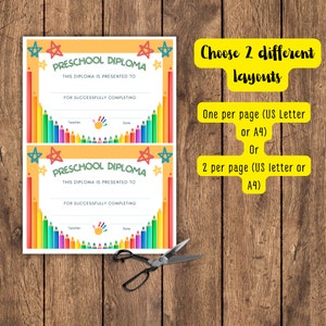 Preschool Diploma Kids Certificate Star Certificate Printable Diploma ...