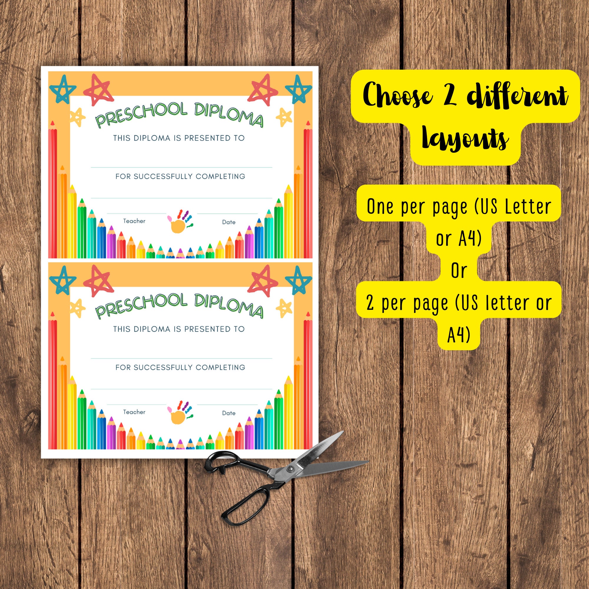 Preschool Diploma Kids Certificate Star Certificate Printable Diploma ...