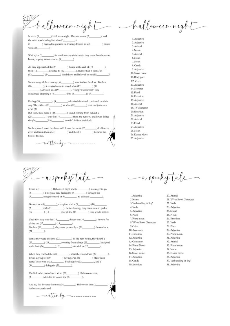 Mad Libs Halloween Halloween Printable Games Printable - Etsy