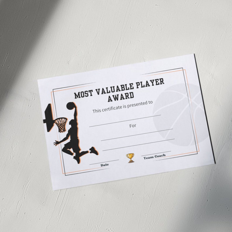 Printable Basketball Certificate Basketball Certificates Printable MVP ...