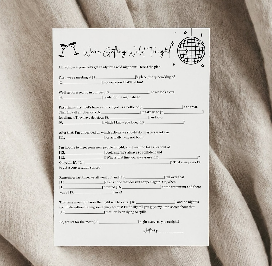 Mad Libs Game Girls Night Mad Libs Games Girls Night Madlib Funny Mad ...