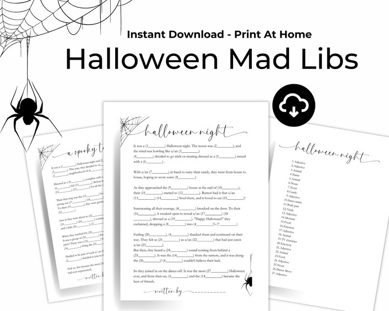 Mad Libs Halloween Halloween Printable Games Printable - Etsy