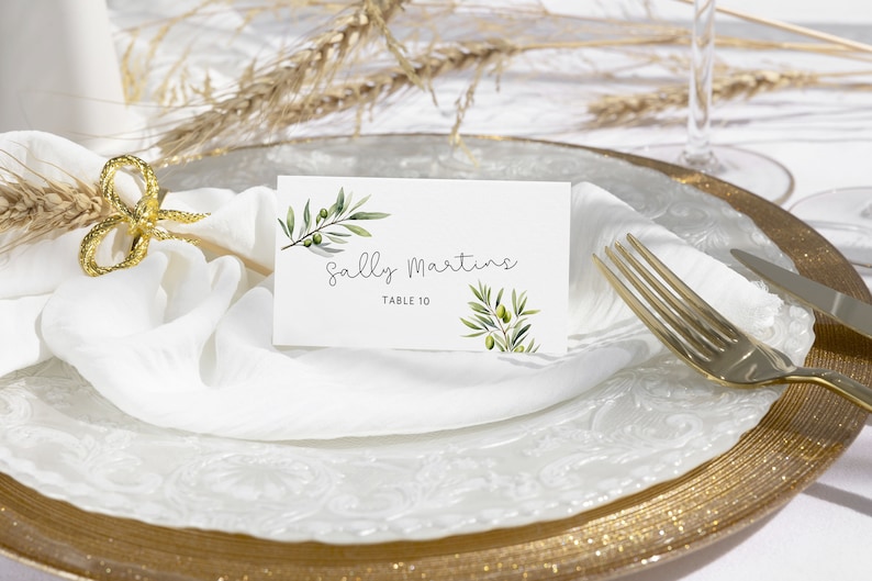 Olive Wedding Place Cards Printable Place Cards Place Card Template ...