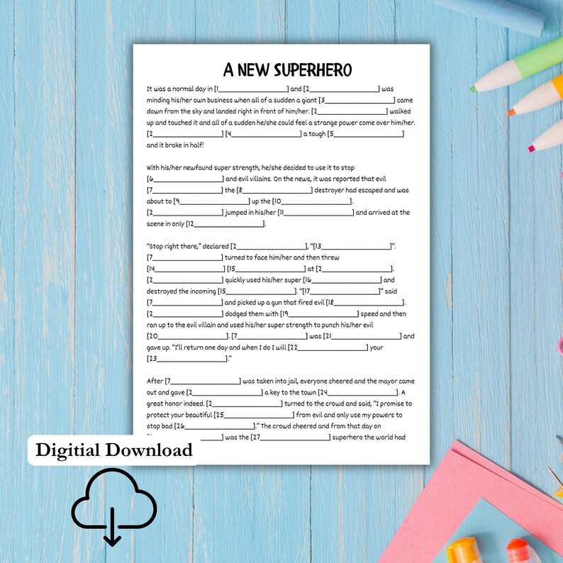 Superhero Mad Libs Printable Funny Mad Libs for Kids and Adults Fun ...