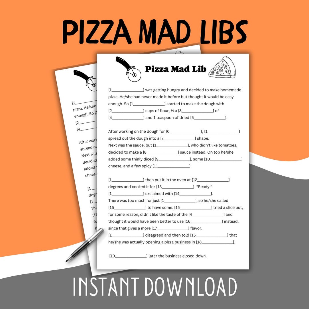 Pizza Mad Libs Style Story Game – Printable Pizza Fill-in-the-blanks ...