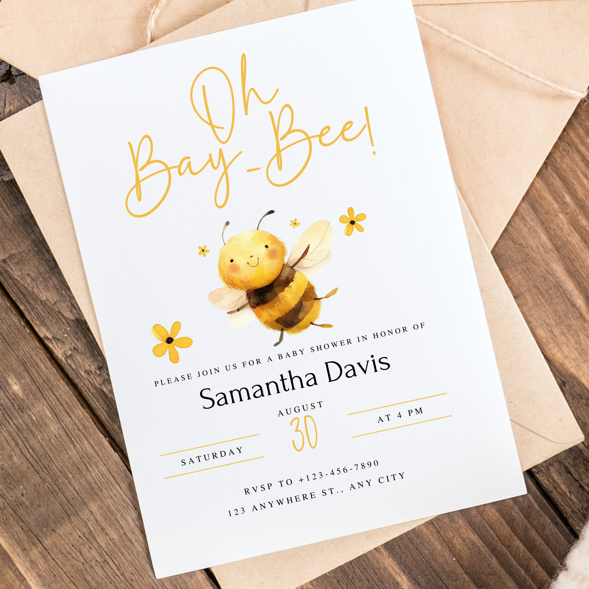 Invitación Baby Shower de Abejas Babyshower de Abejas y Miel Babyshower ...