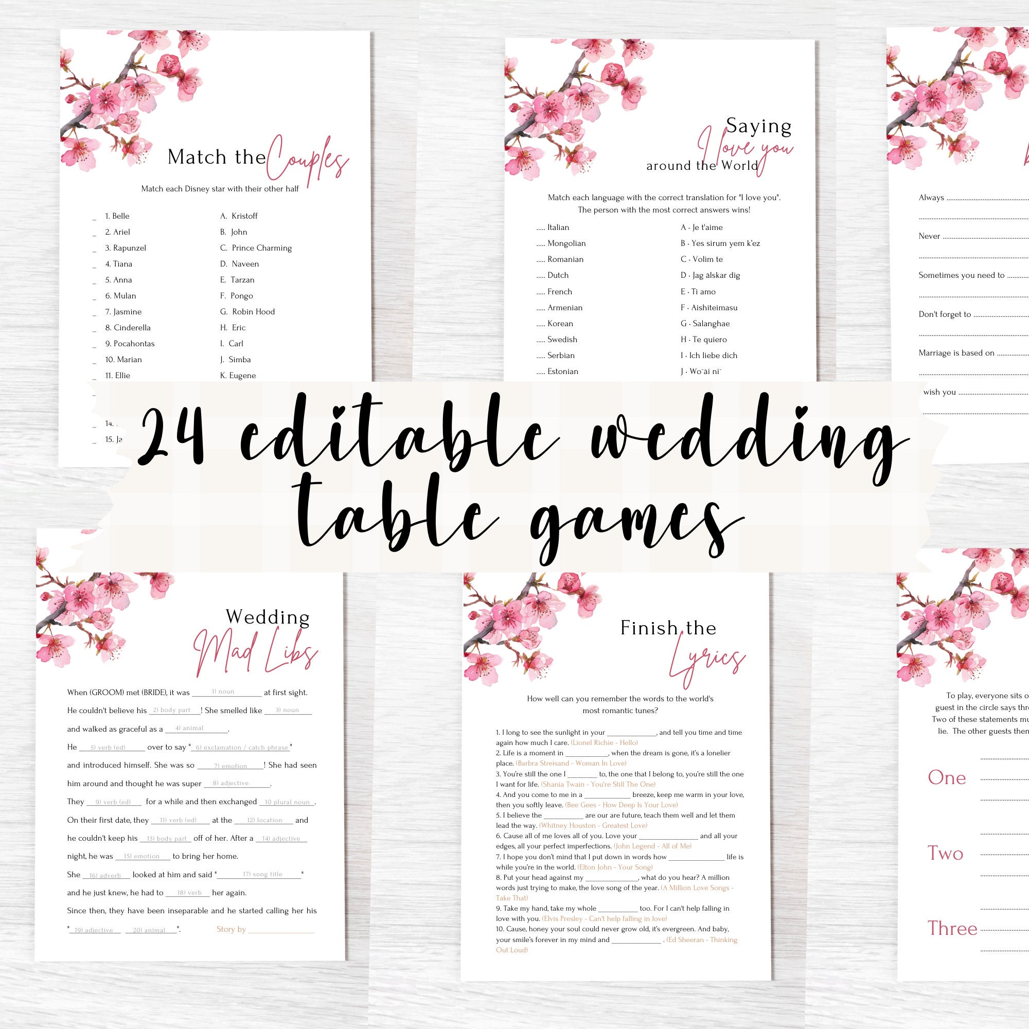 Wedding Table Games Editable Printable Wedding Games Wedding Games for ...