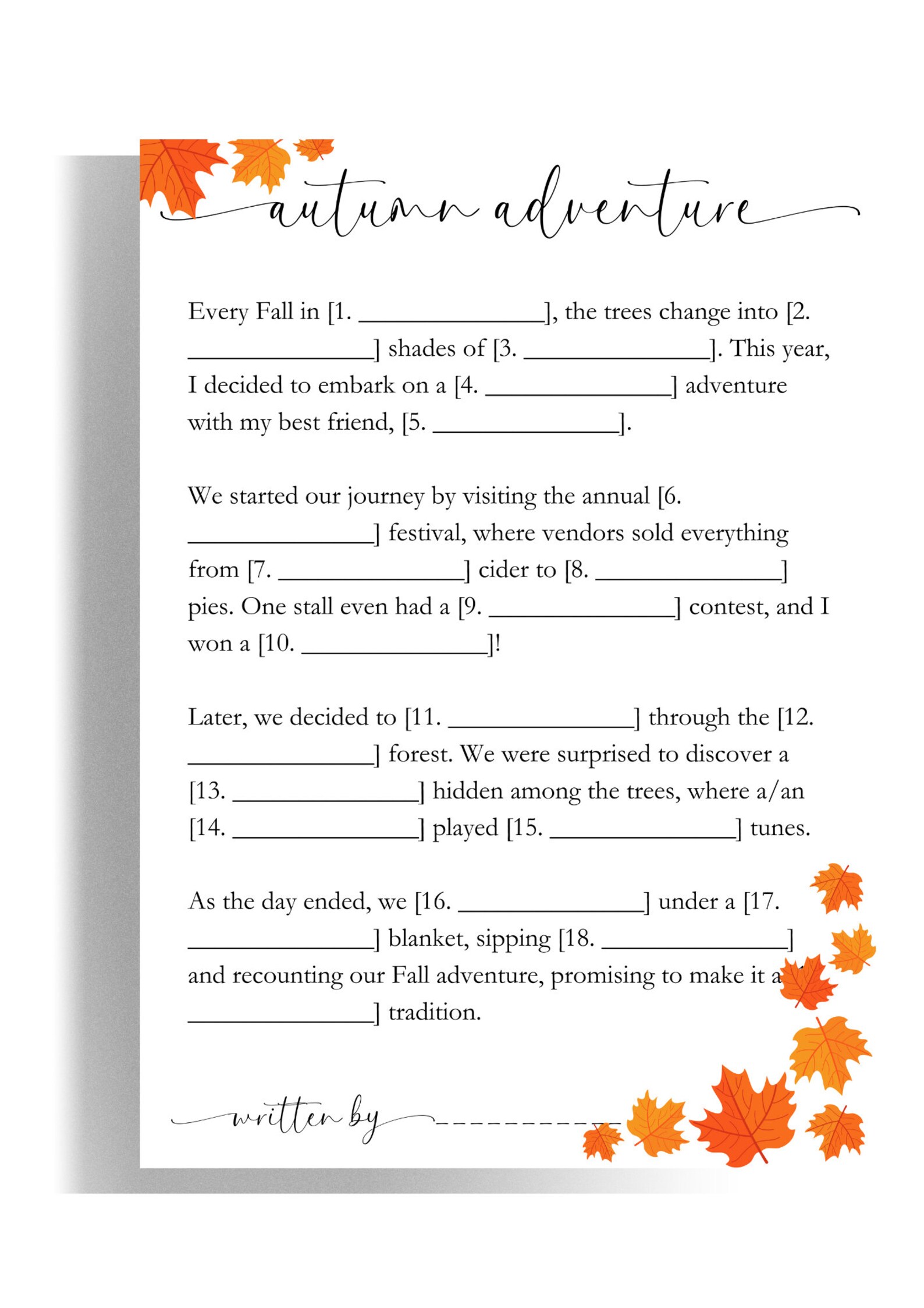 Fall Mad Libs Autumn Mad Libs October Mad Libs November Mad Libs ...